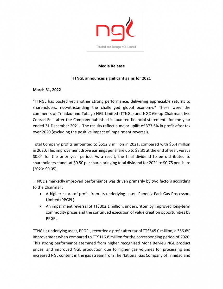 TTNGL Announces Significant Gains for 2021 | Trinidad and Tobago NGL ...