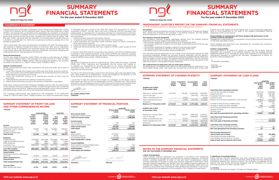 Summary Financial Statements for Year ended 31 Dec, 2023 | Trinidad and ...